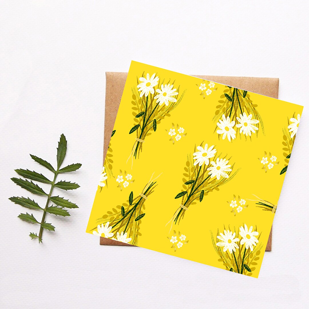 Wildflower Illustration Card, Yellow Flowers, Whimsical Illustrated ...