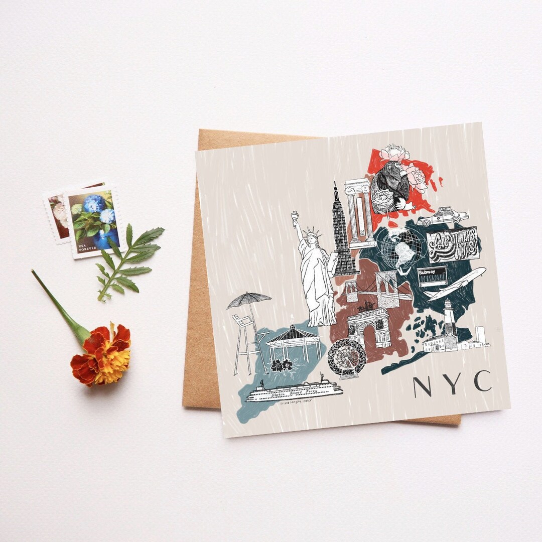 New York City Card, Map, NYC Illustration, City Art, Staten Island ...