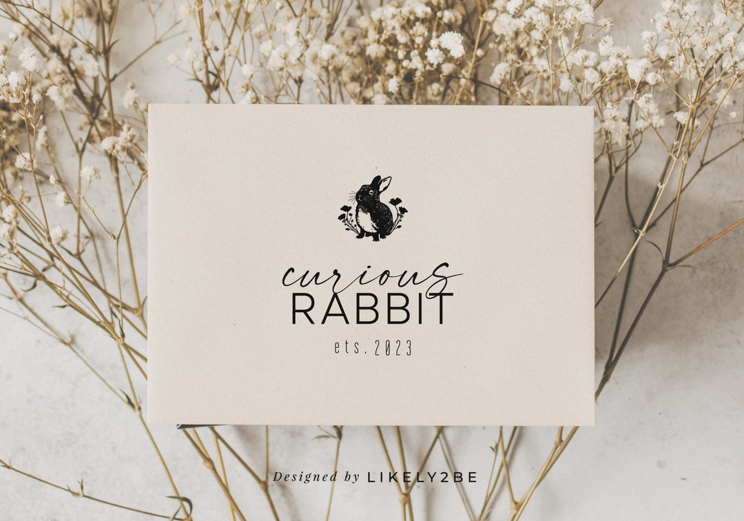 Cute Rabbit Logo in Signature Hand Drawn Style With Floral Motive for ...