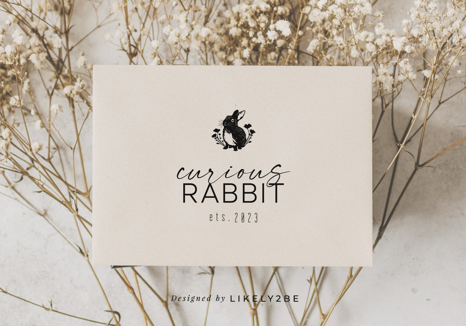 Cute Rabbit Logo in Signature Hand Drawn Style With Floral Motive for ...