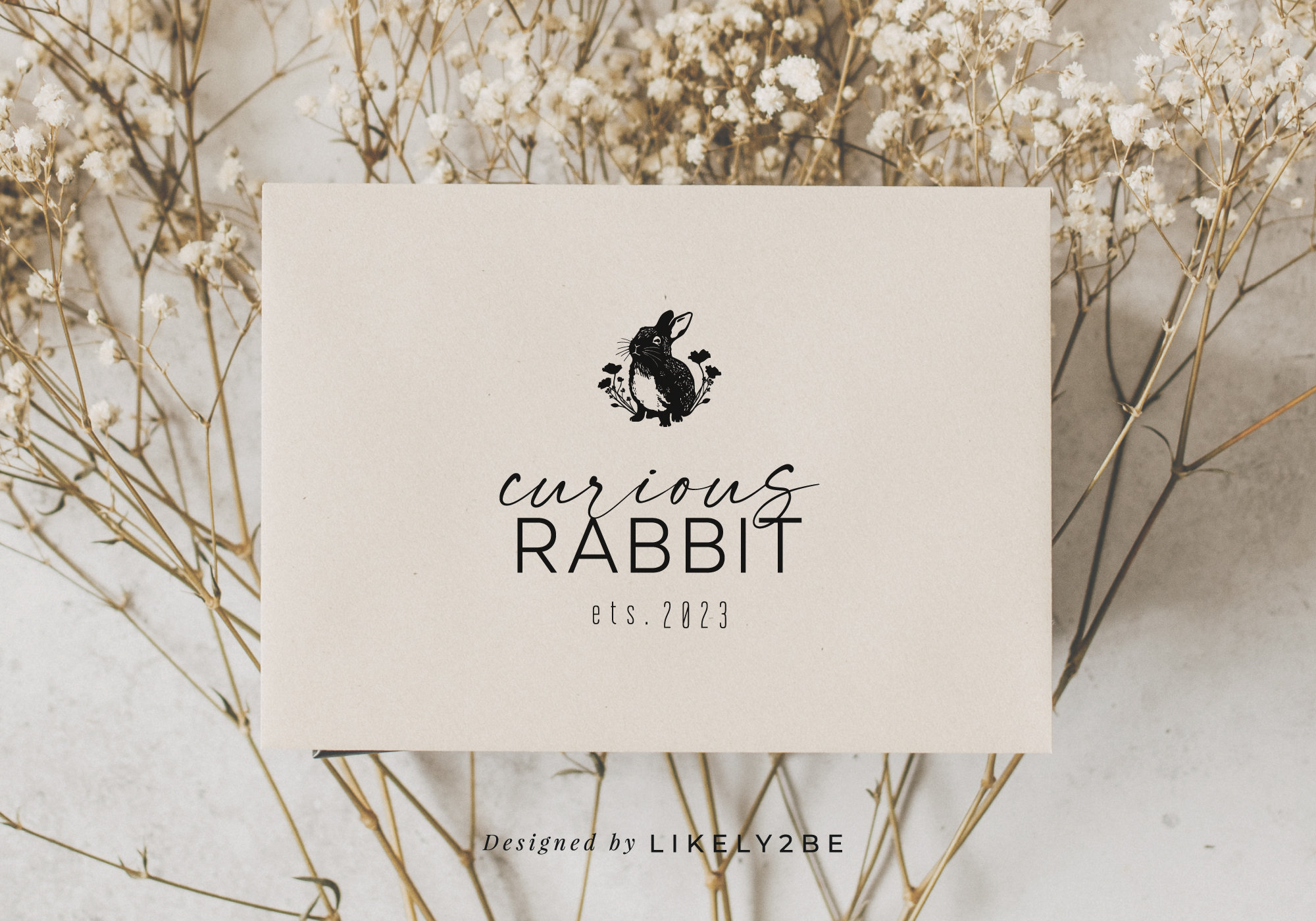 Cute Rabbit Logo in Signature Hand Drawn Style With Floral Motive for ...