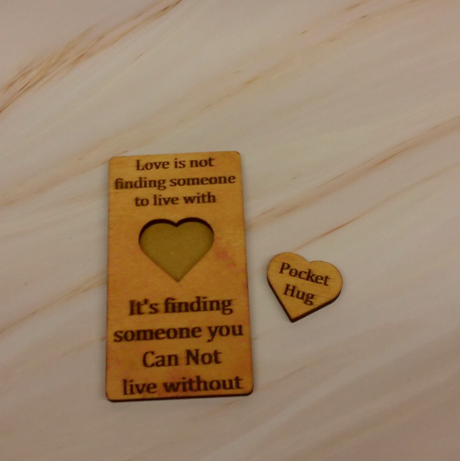 Pocket Hug. Small Picture Frame, Wood, Stained, Laser Cut Lettering ...