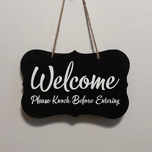 Welcome Please Knock Before Entering. Wood, Hand Painted, Vinyl ...