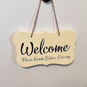 Welcome Please Knock Before Entering. Wood, Hand Painted, Vinyl ...