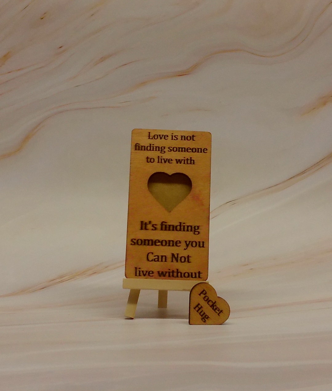 Pocket Hug. Small Picture Frame, Wood, Stained, Laser Cut Lettering ...