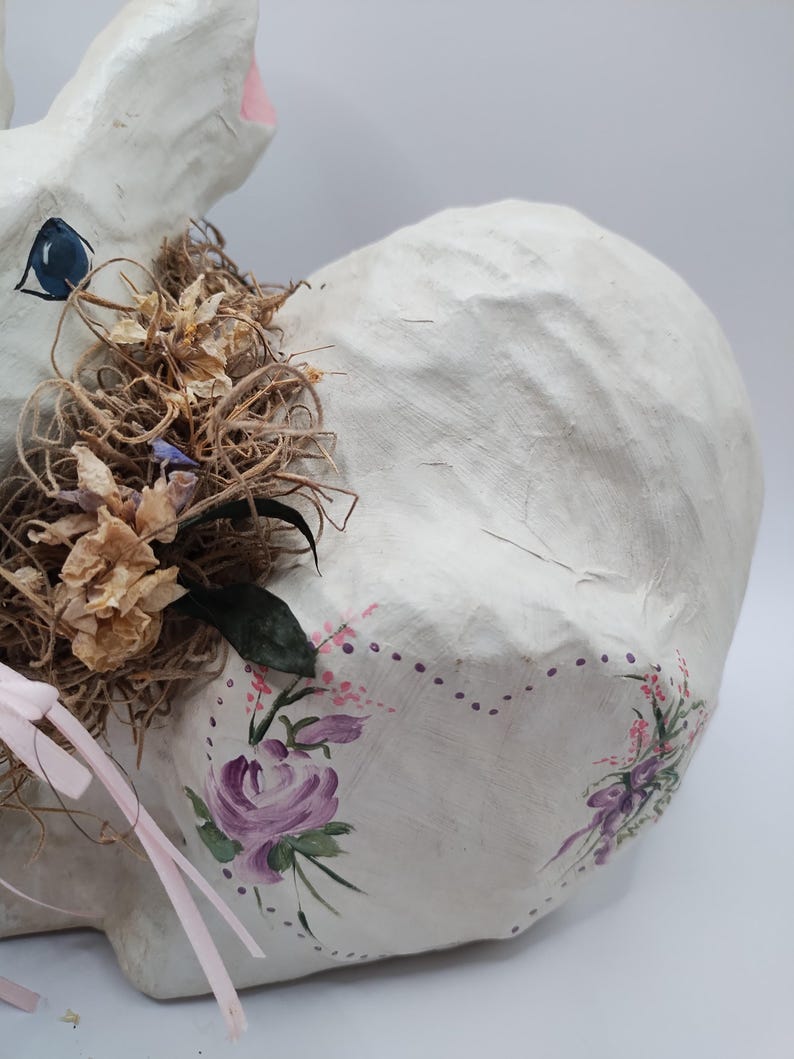 Papier Mache Bunny With Dried Floral Collar - Etsy