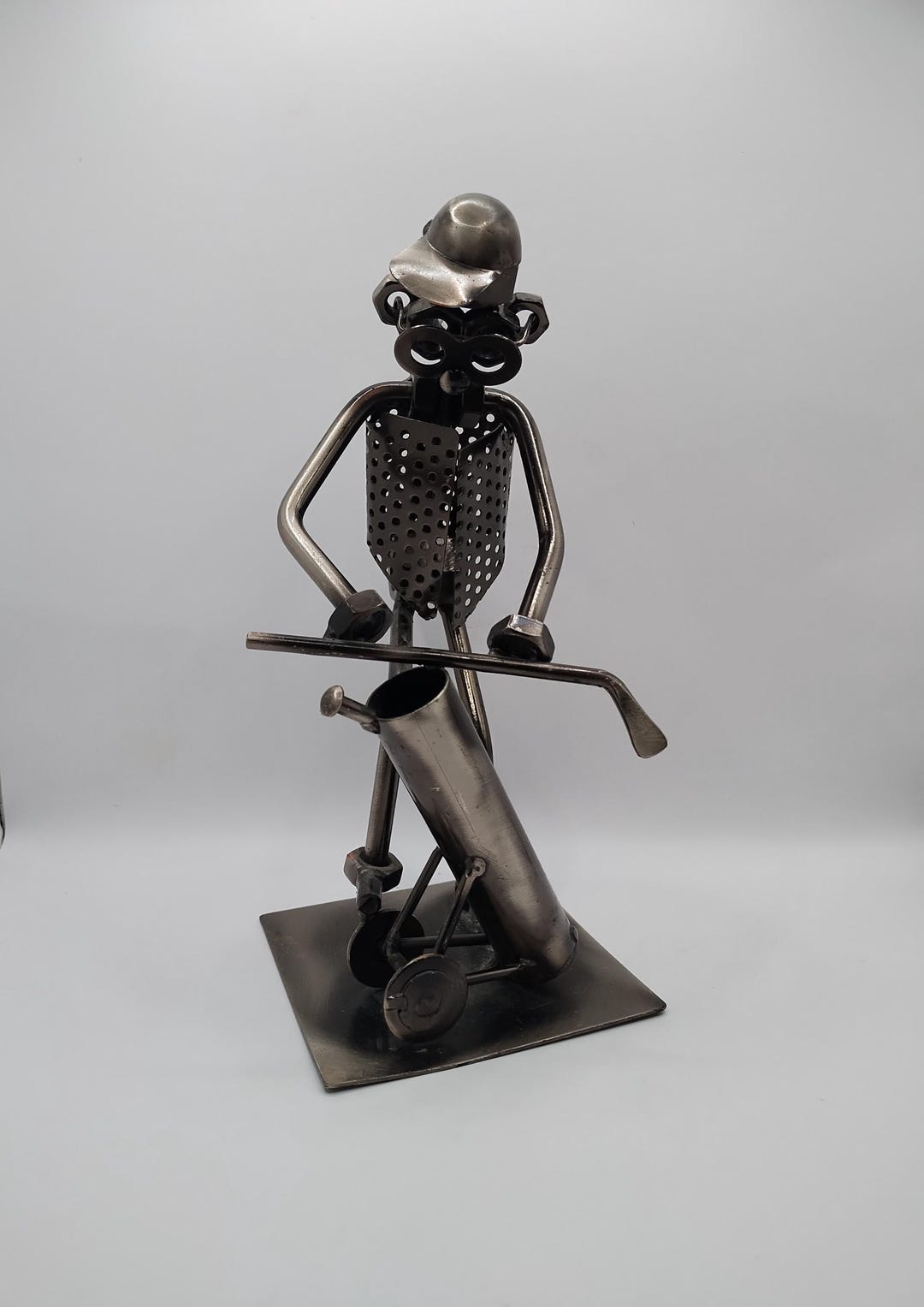 Metal Golfer Art - Desk Figurine of Welded Parts - Vintage - Etsy