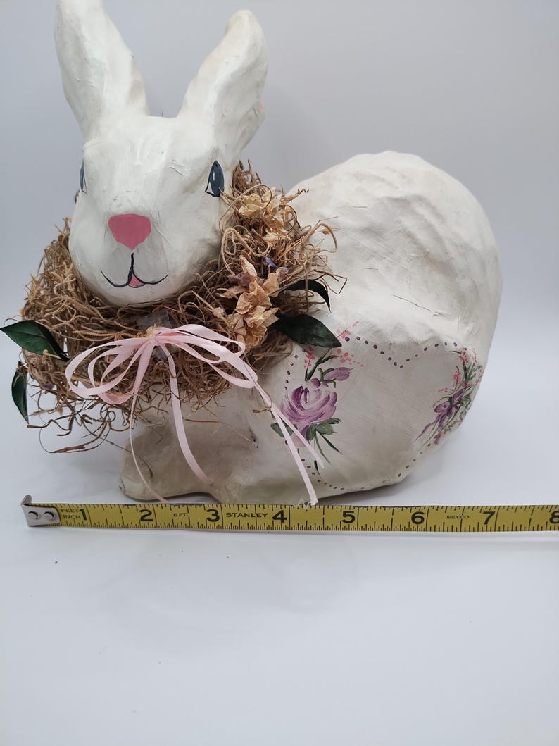 Papier Mache Bunny With Dried Floral Collar - Etsy