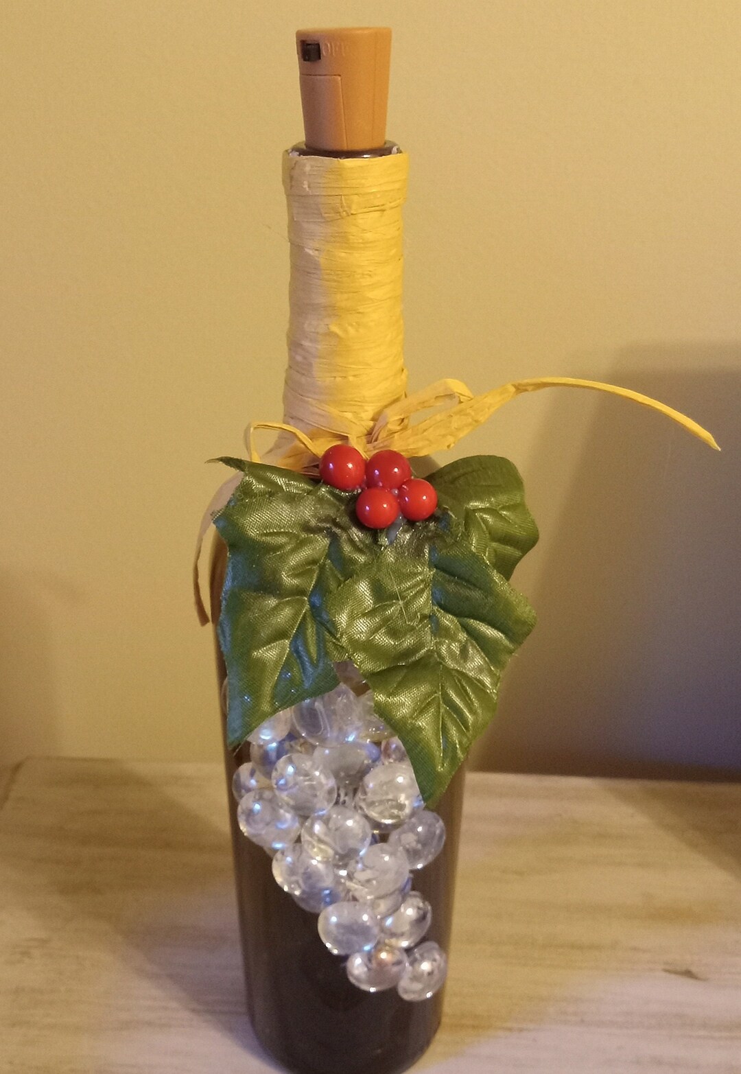 Wine Bottle With Grape Decor and Lights - Etsy