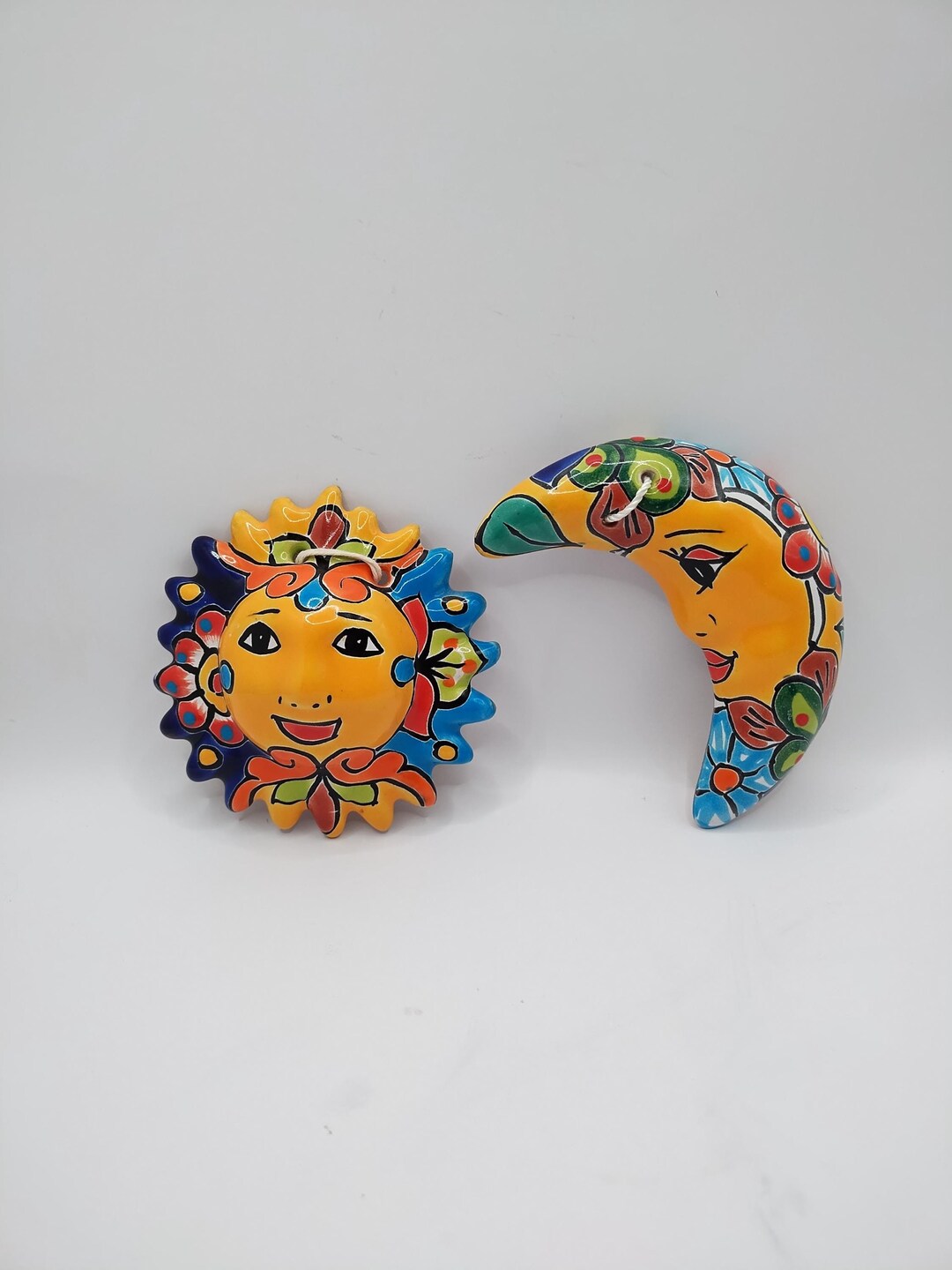 Talavera Brightly Colored Clay Sun and Moon Wall Hangings - Etsy