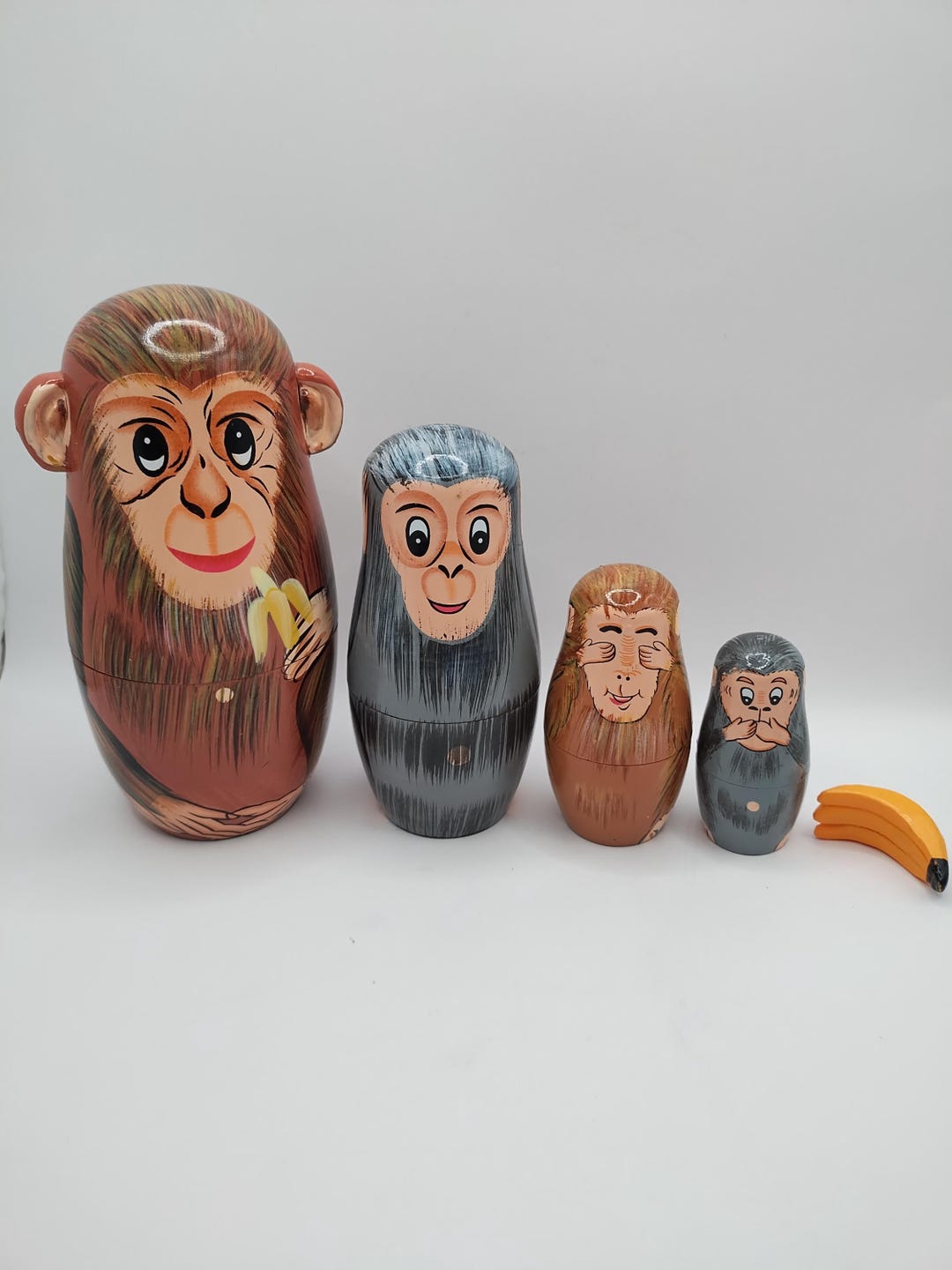 Wood Nesting Monkey Dolls/animals - 5 Pieces - Etsy