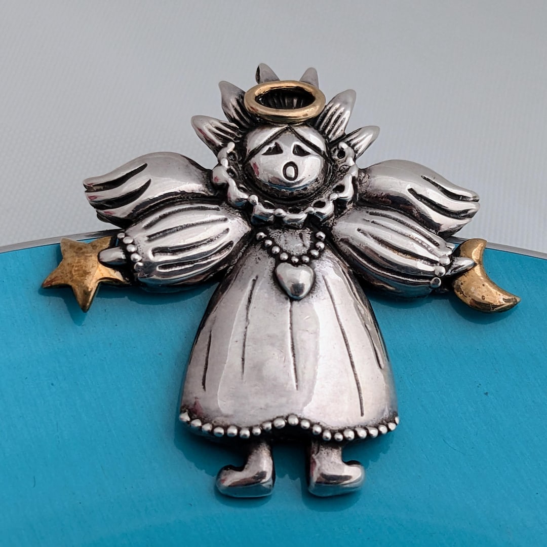 Vintage Carol Henry Sterling Angel Brooch Pendant: Brass Star & Moon - Etsy