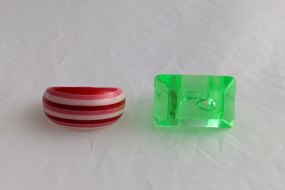 VINTAGE PLASTIC Rings Green GLOWS Red Striped - Etsy