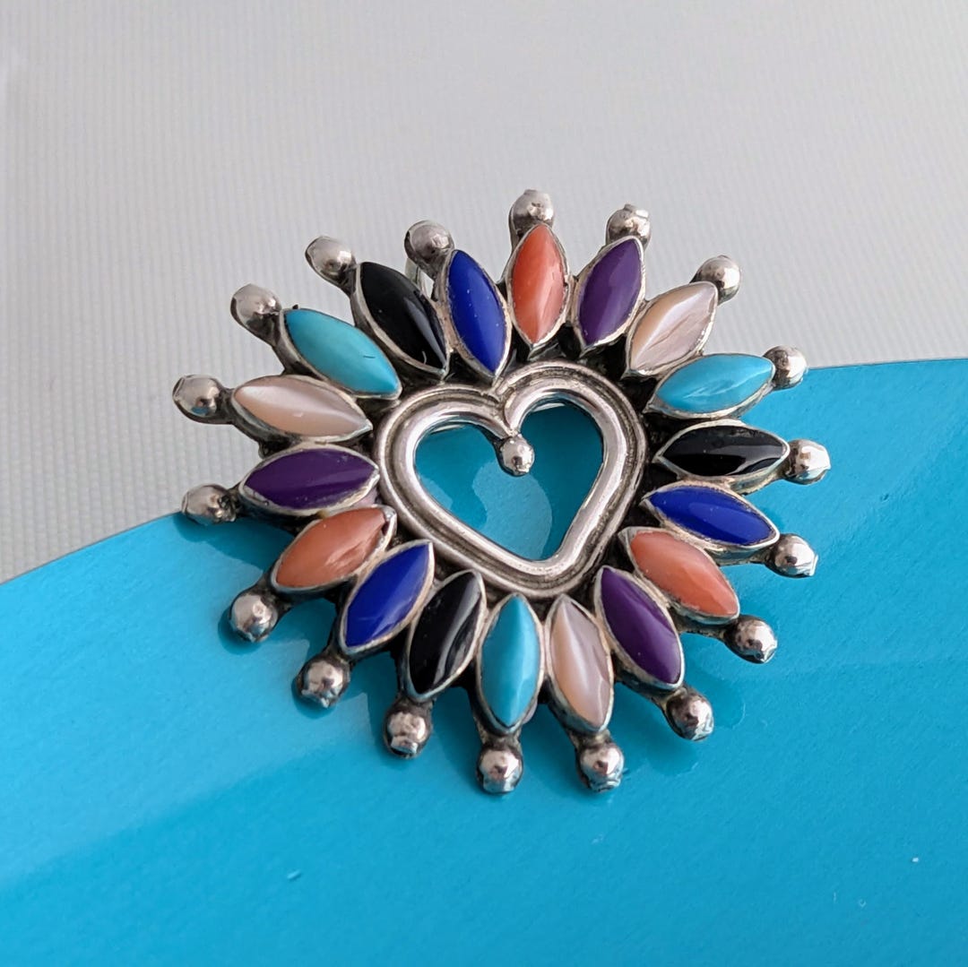 Sterling Zuni Needle Point Open Heart Pin Pendant Vintage Silver Semi ...