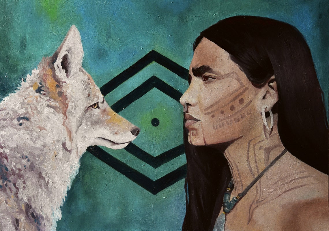 Original Oil Painting Native American Indigenous Coyote Animal | Etsy