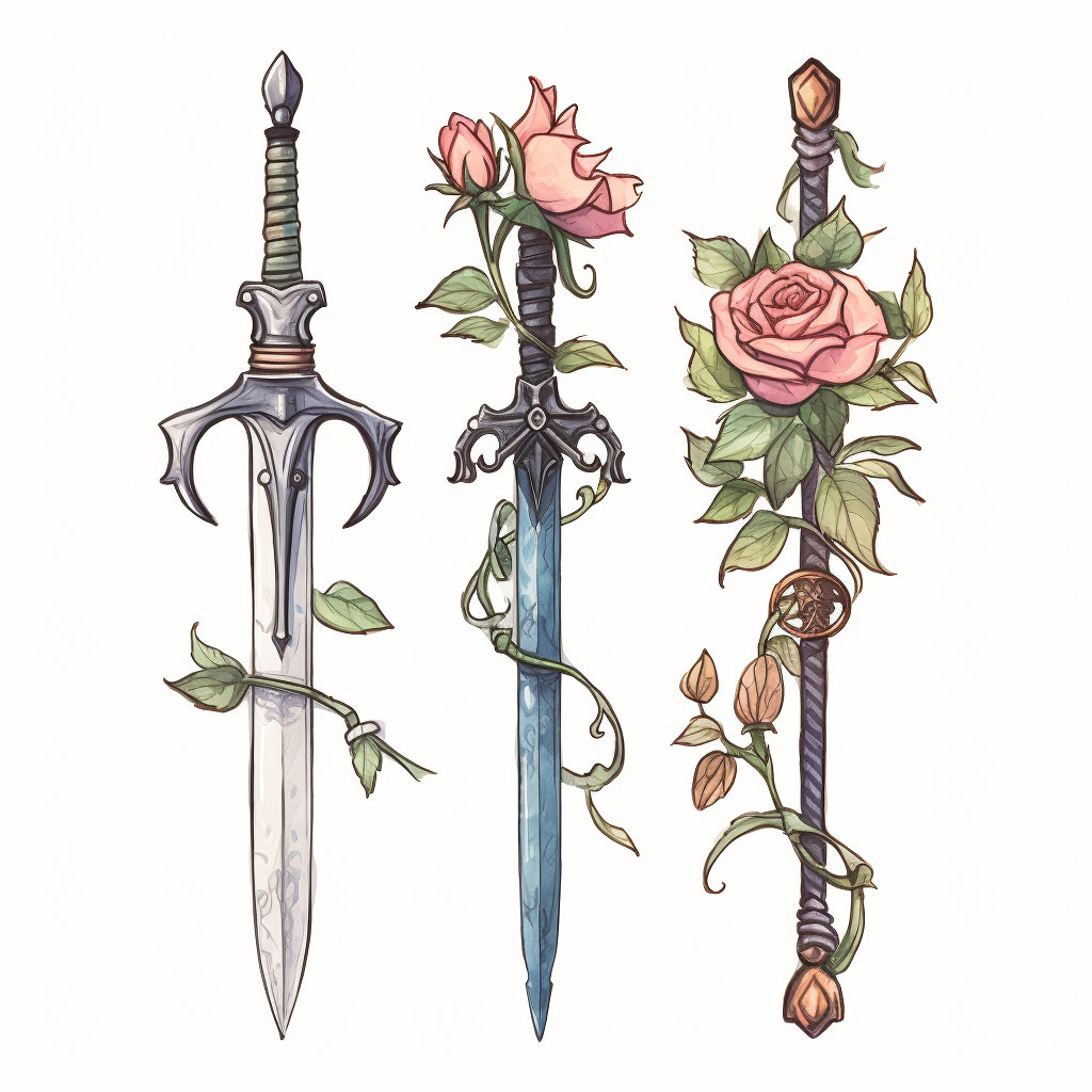 Medieval Fantasy Weapons Watercolor Clipart Images Swords Daggers ...