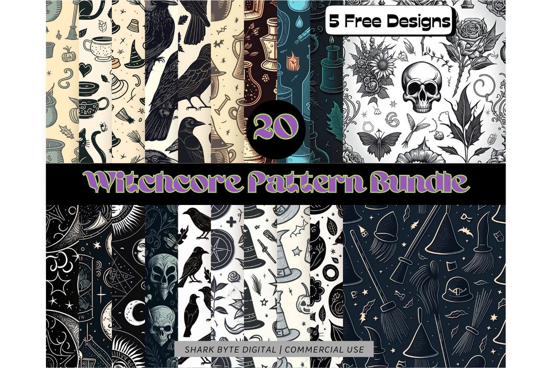 20 Cute Hand Drawn Witch Themed Pattern Digital Paper Pack | Instant ...
