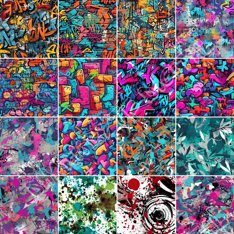90+ Graffiti Art Digital Paper Bundle High-resolution Seamless Pattern ...