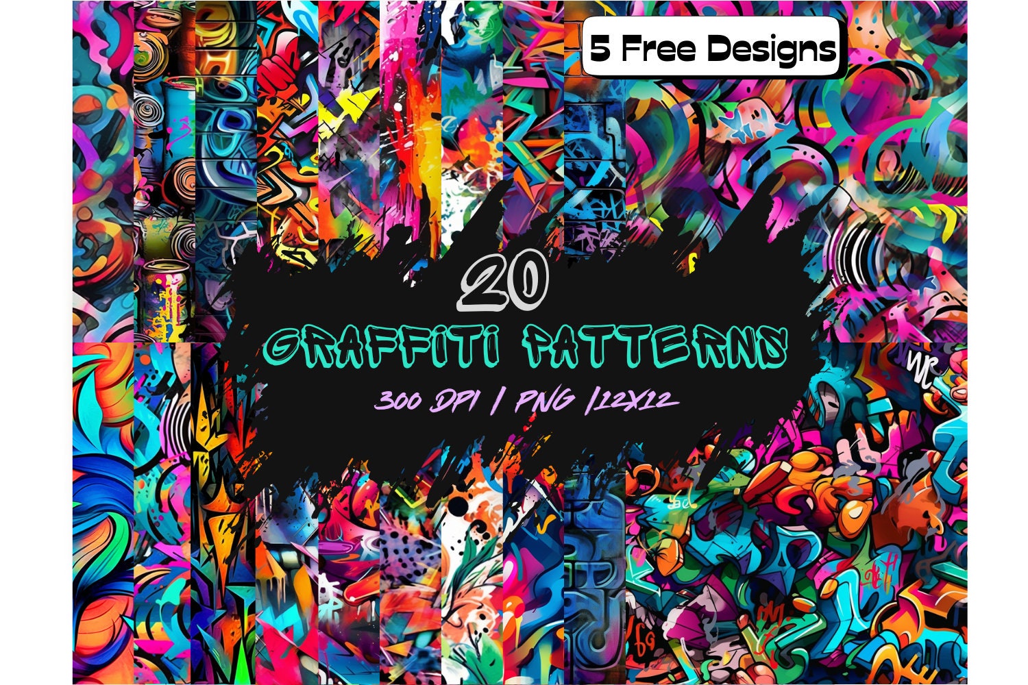 Graffiti Art Digital Paper Bundle High-resolution Seamless Pattern for ...