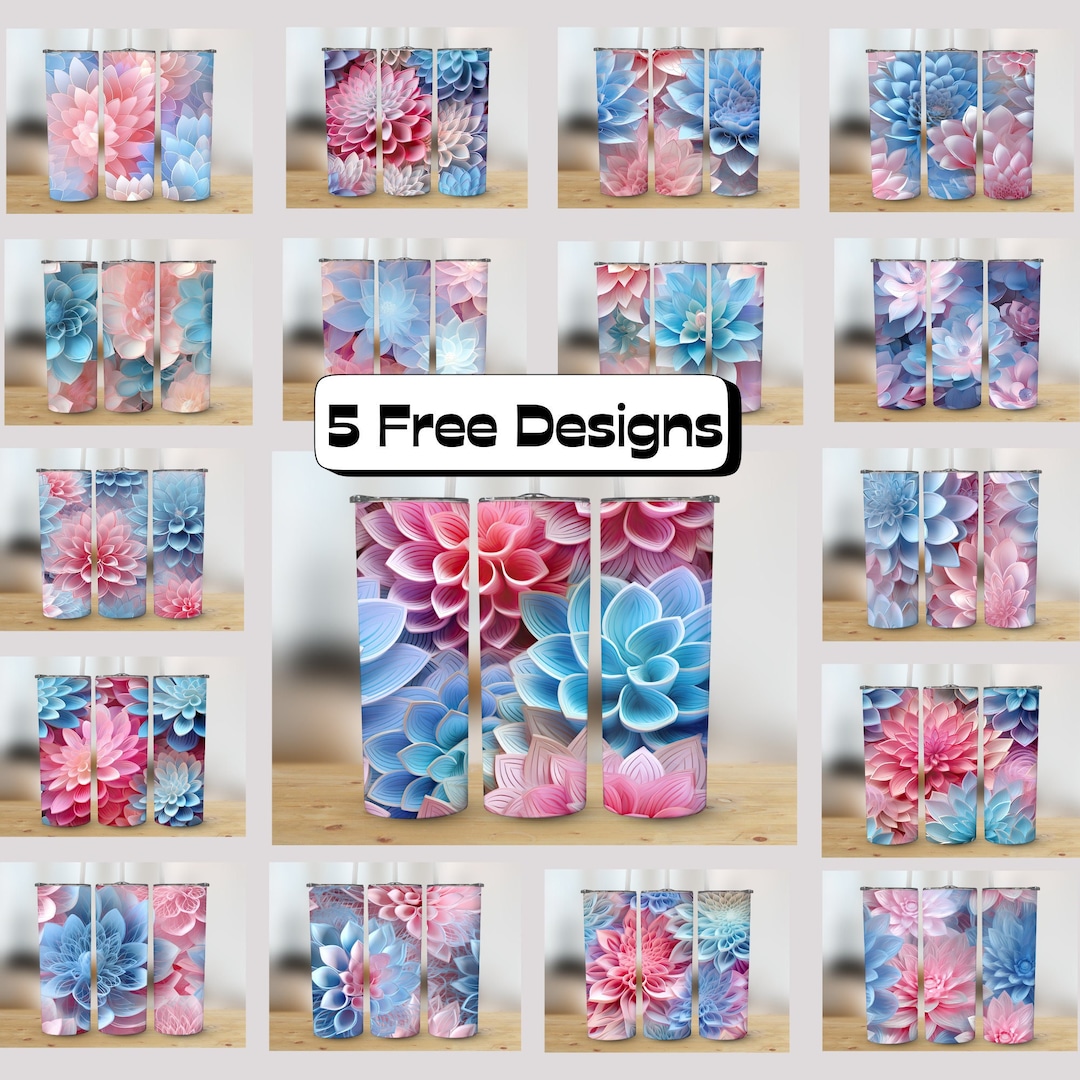 Lotus Flower With 3D Effect for 20oz Skinny Tumbler, Straight & Tapered ...