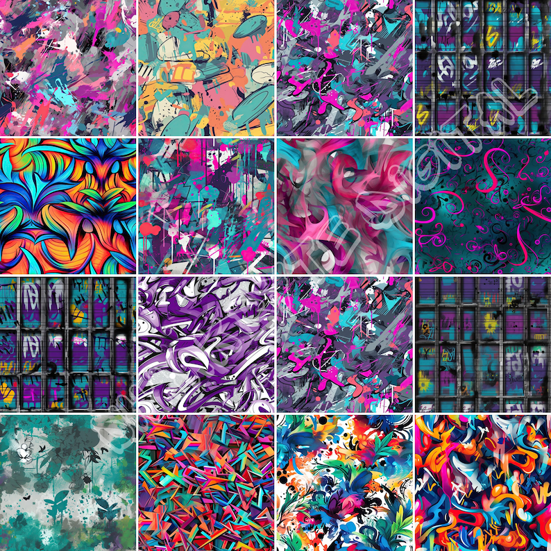 90+ Graffiti Art Digital Paper Bundle High-resolution Seamless Pattern ...