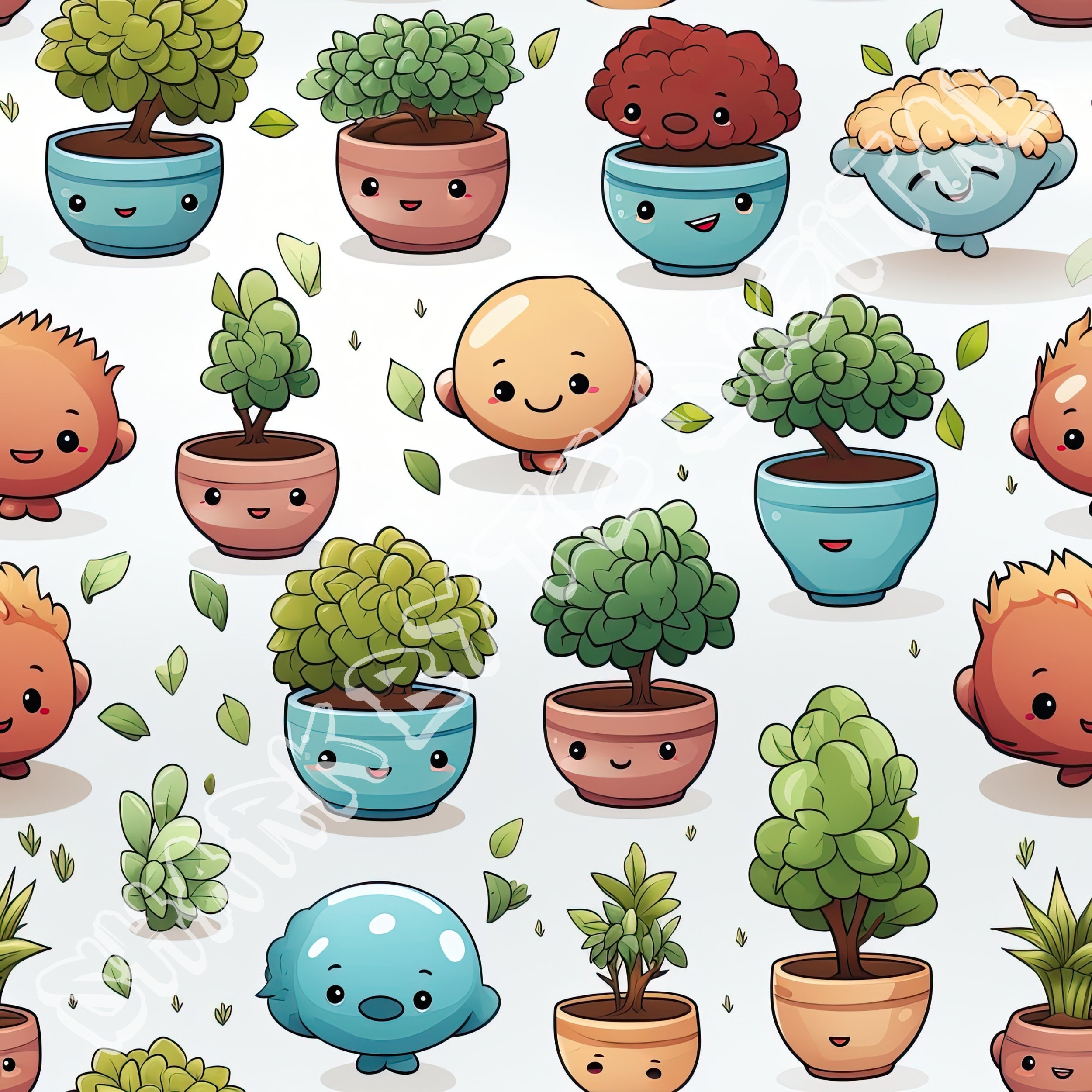 Cute Kawaii Plants Seamless Digital Paper Patterns Digital Journal ...