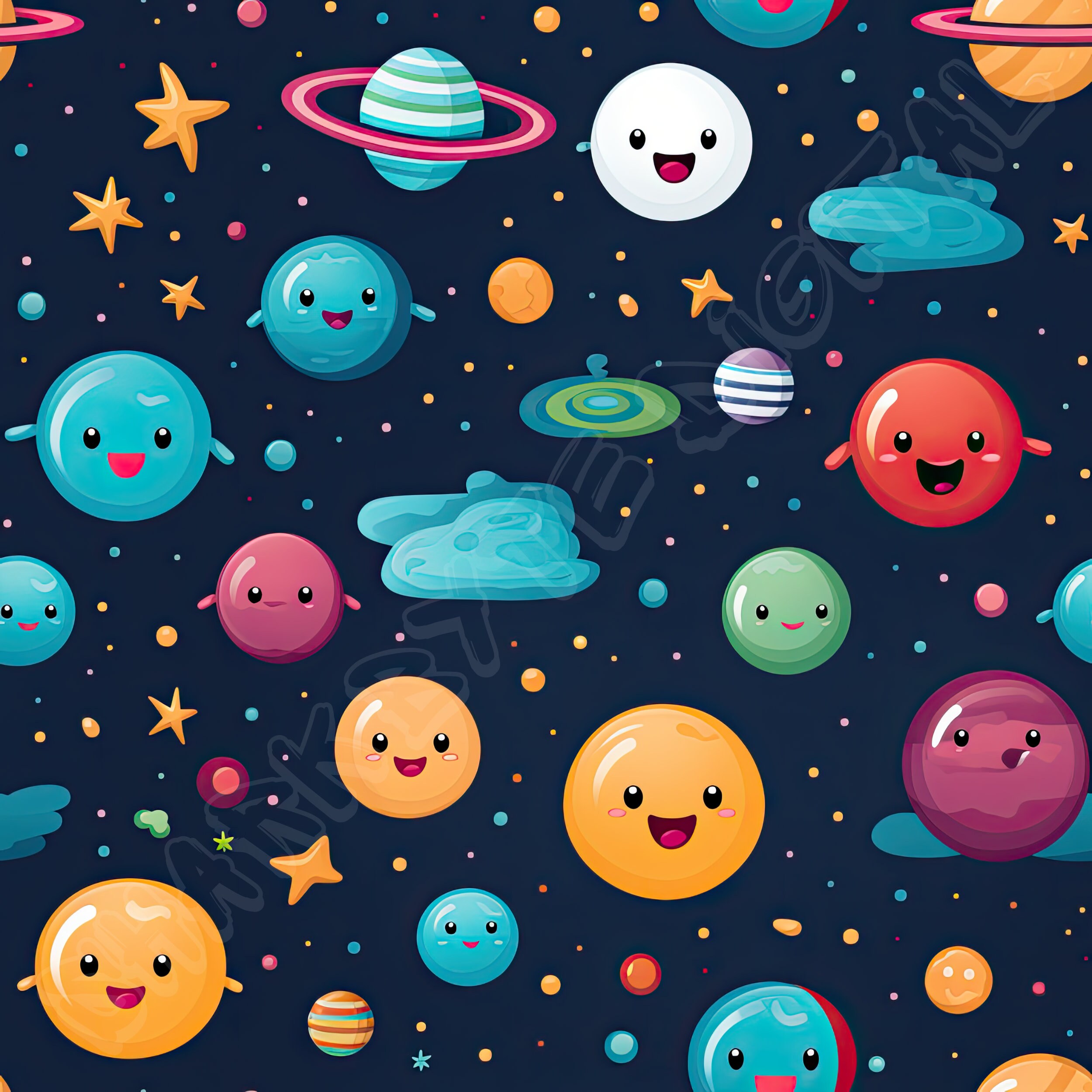 Celestial Sky Elements Digital Seamless Patterns Sun Clouds Planets ...