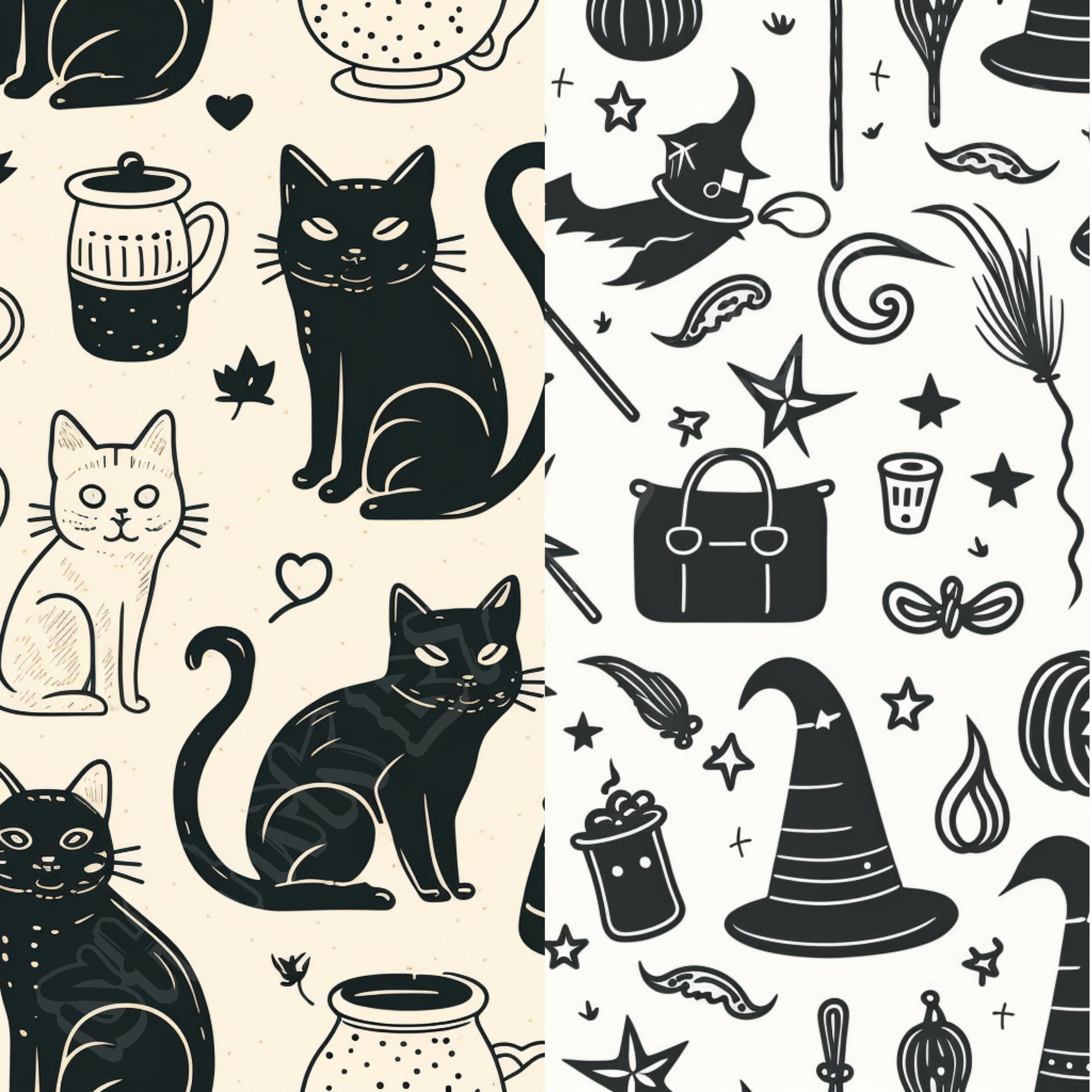 20 Cute Hand Drawn Witch Themed Pattern Digital Paper Pack | Instant ...