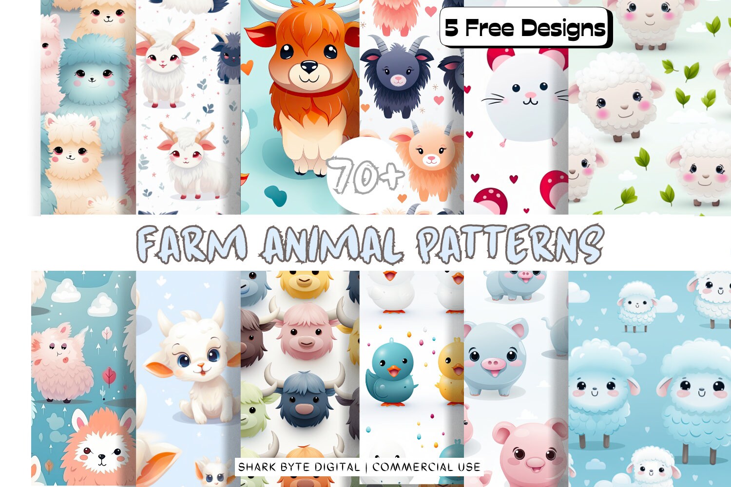 Seamless Farm Animal Patterns Digital Pattern Animals Journal Scrapbook ...