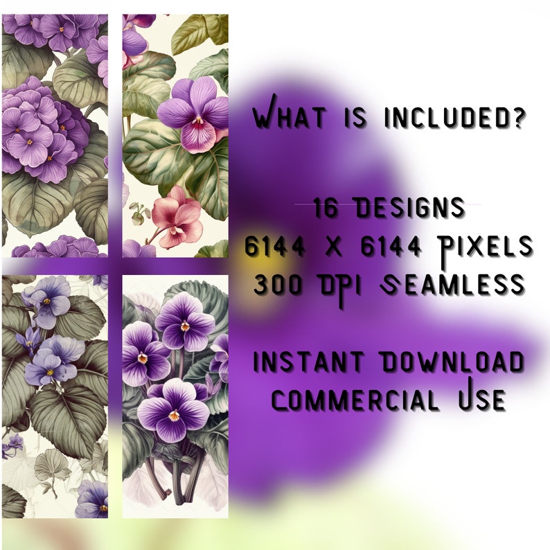 Vintage Botanical Plant African Violets Digital Paper Pack, DIY ...