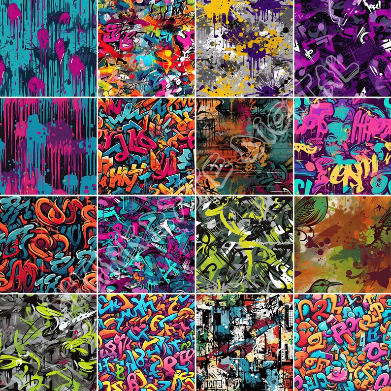90+ Graffiti Art Digital Paper Bundle High-resolution Seamless Pattern ...