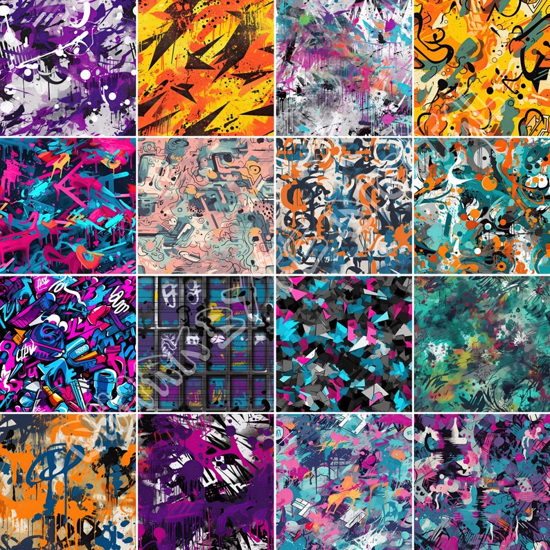 90+ Graffiti Art Digital Paper Bundle High-resolution Seamless Pattern ...
