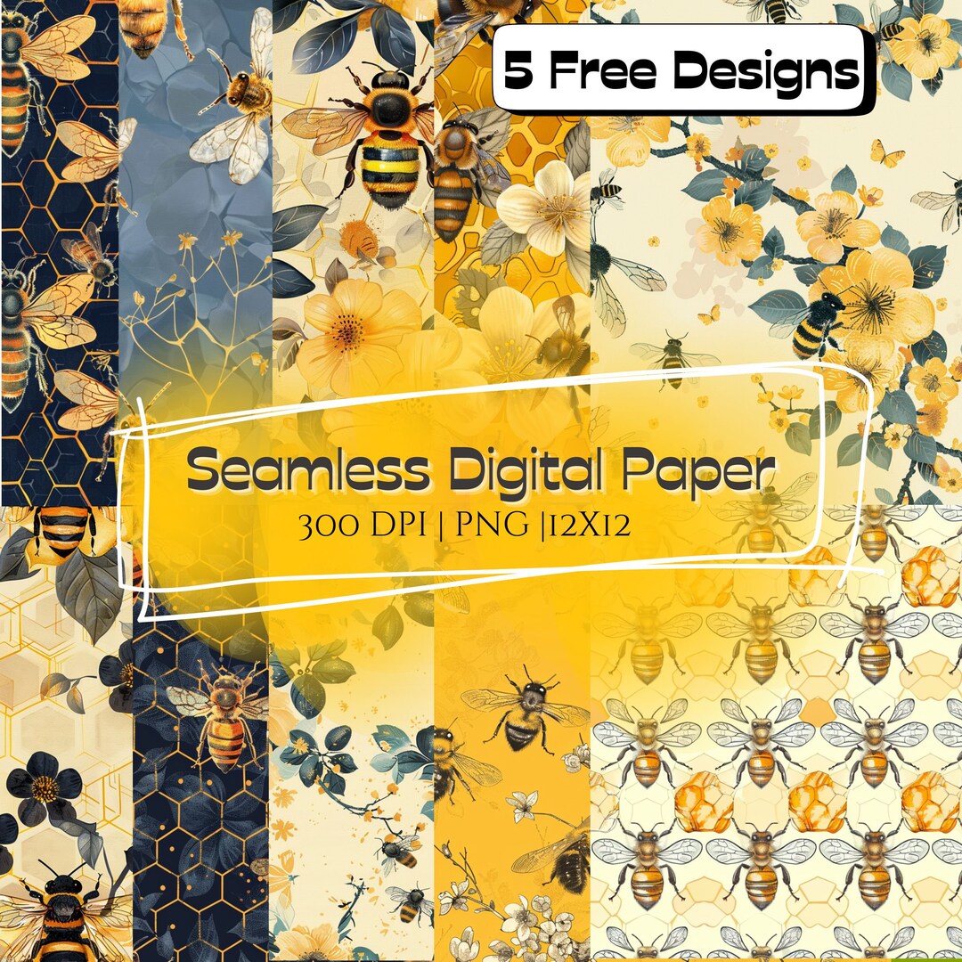 Bees Seamless Pattern | Scrapbook Journal | Digital Craft Paper Bundle ...