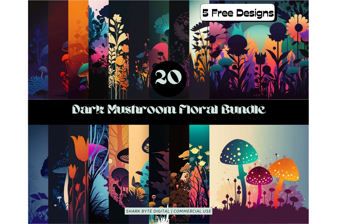 Dark Mushroom Patterns | Flowercore | Cottagecore | Digital Pattern ...