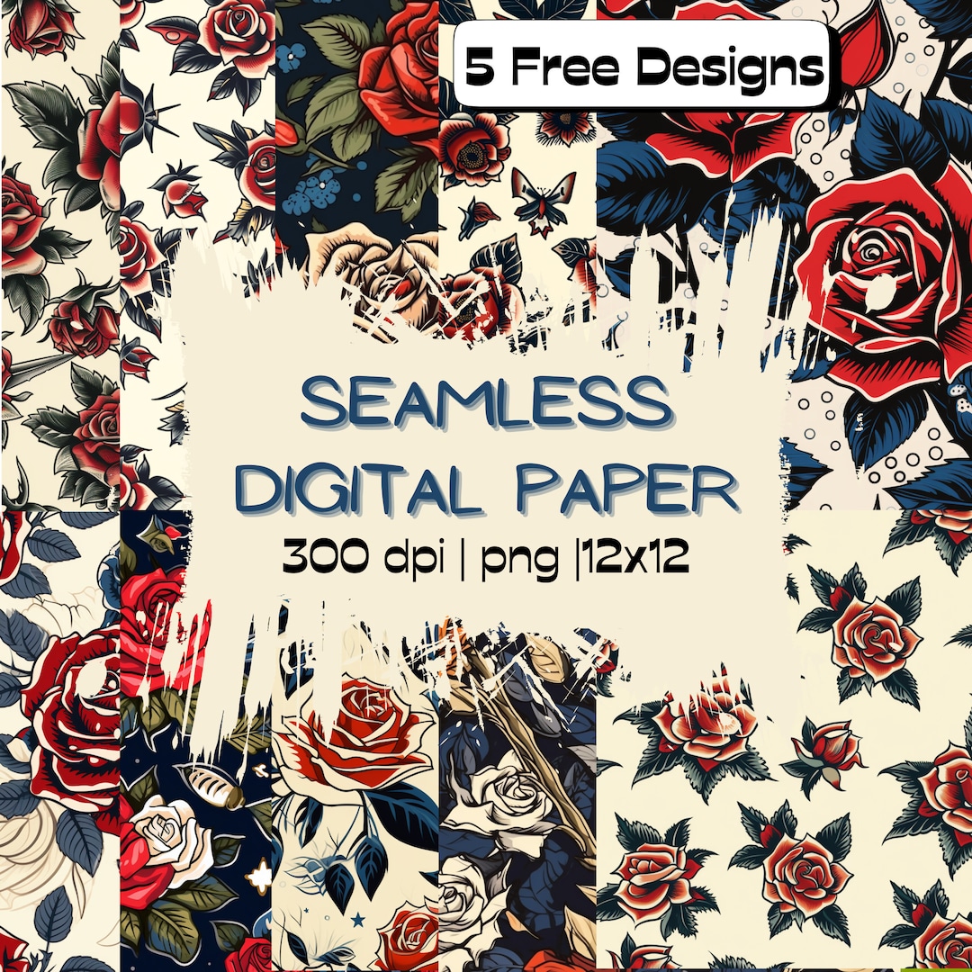 Tattoo Flash Seamless Pattern | Scrapbook Journal | Digital Craft Paper ...