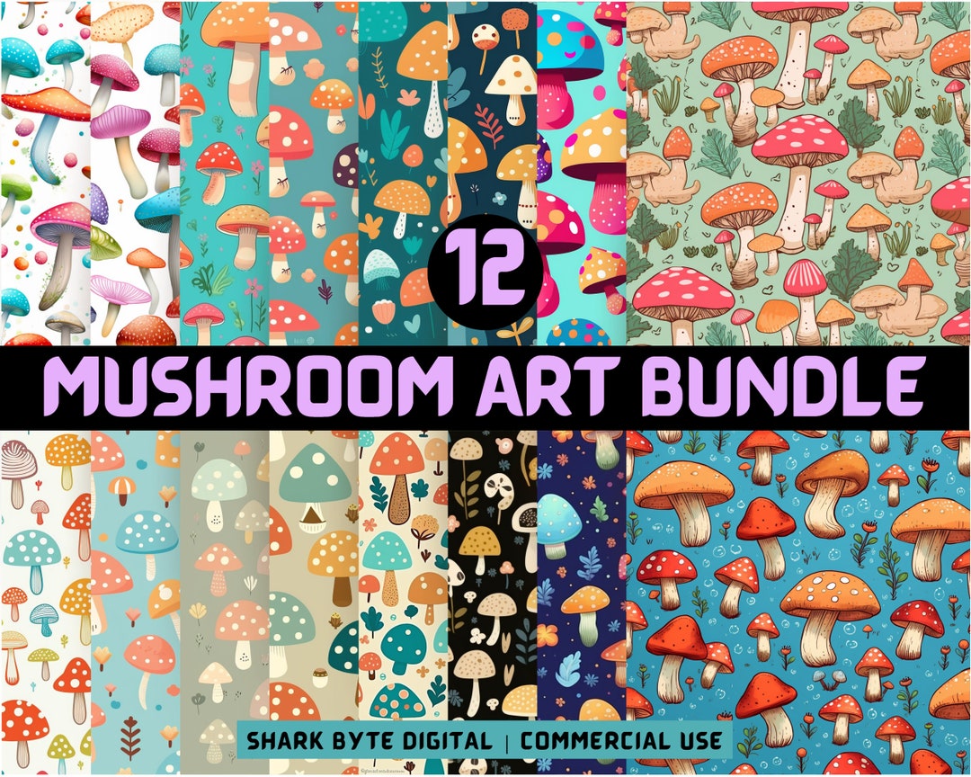 16 Whimsical Mushroom Art Patterns Digital Paper Pack for Crafting and ...