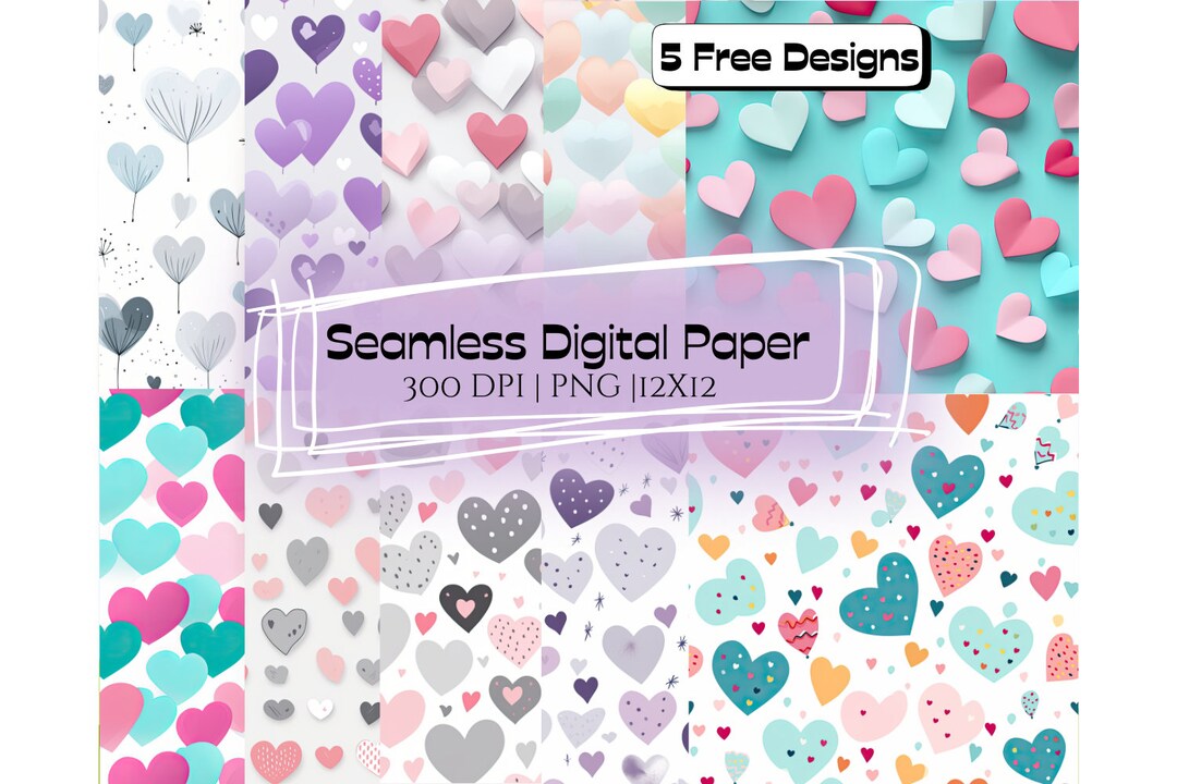 20 Heart Themed Digital Paper Perfect for Valentine’s Day or Anti ...
