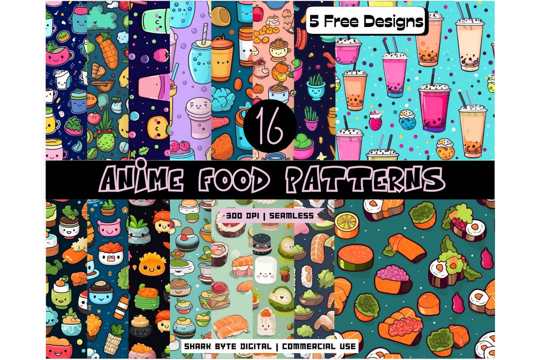 Kawaii Plant Food Digital Paper Collection | Sushi Boba Bubble Tea ...