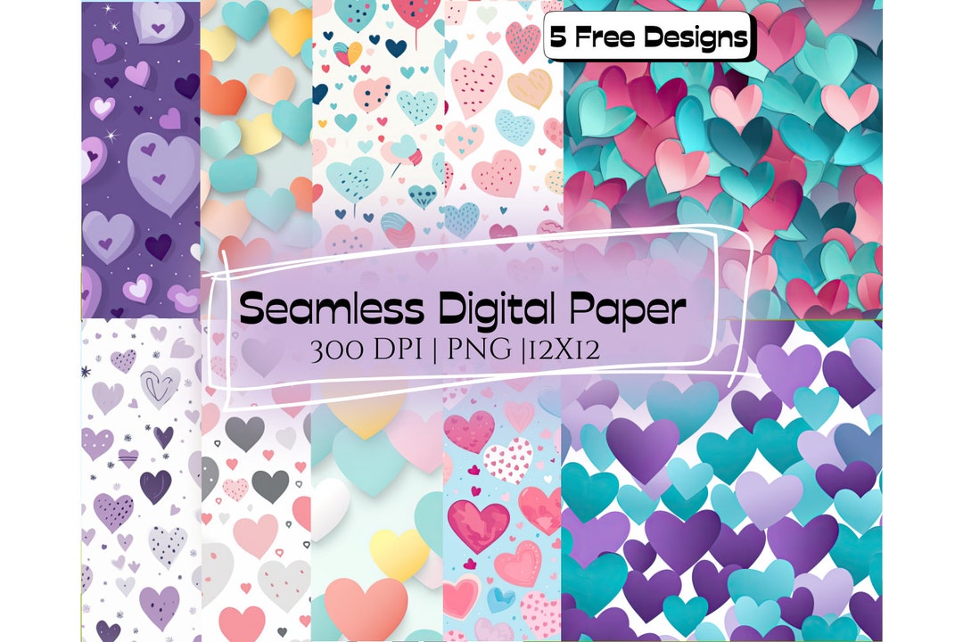 Heart Themed Digital Paper Perfect for Valentine’s Day or Anti ...