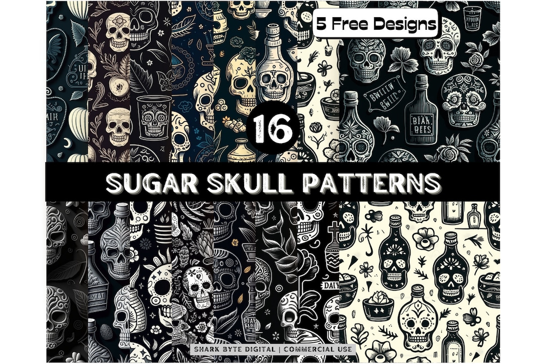 30 Sugar Skull Digital Patterns | Digital Paper | Día De Muertos ...