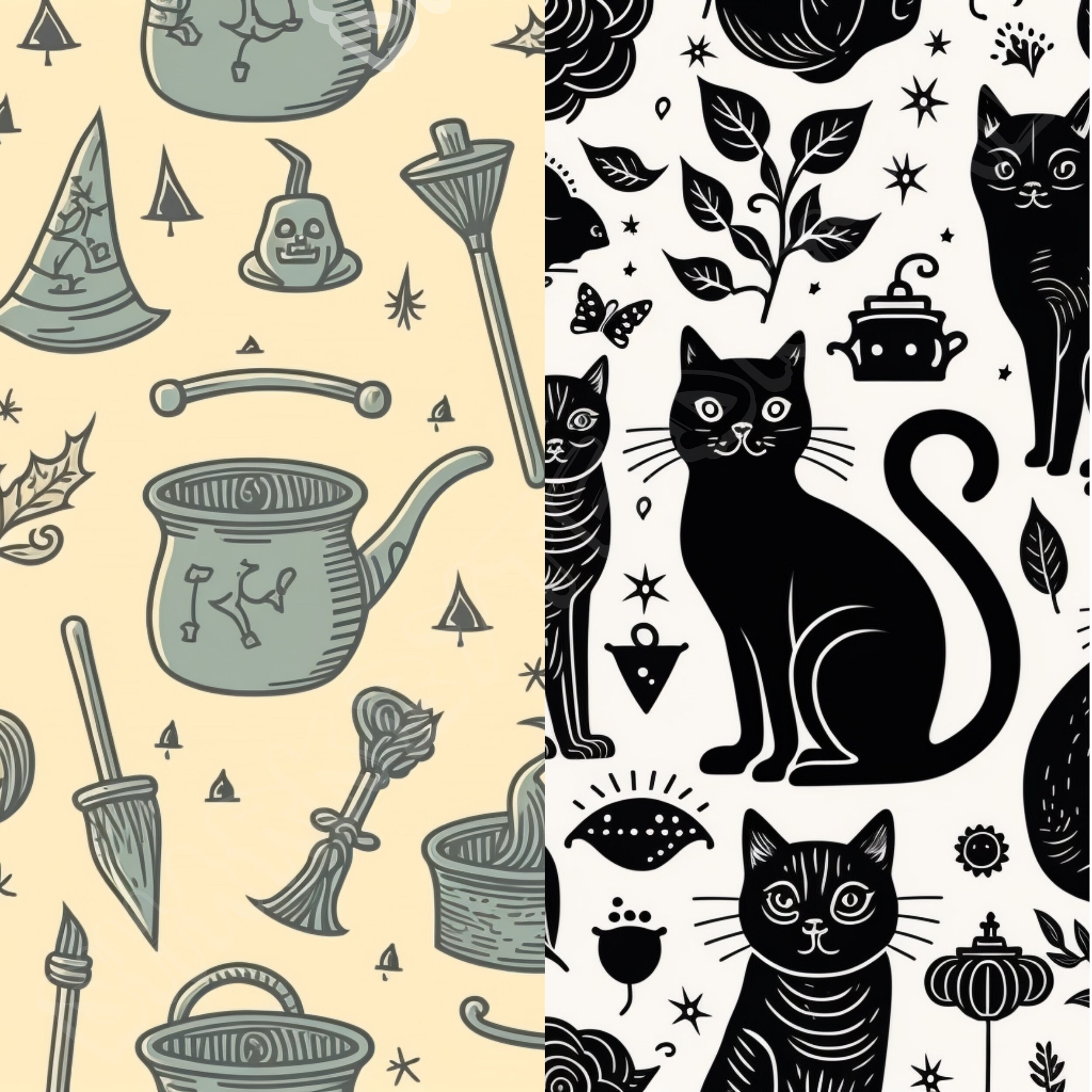 20 Cute Hand Drawn Witch Themed Pattern Digital Paper Pack Instant ...