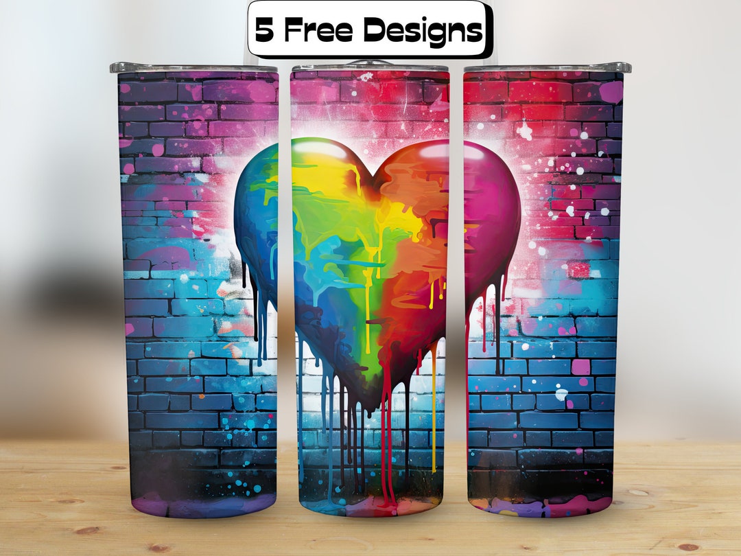 Graffiti Chic for Tumblers: High-quality Heart Design Wraps Street Art ...