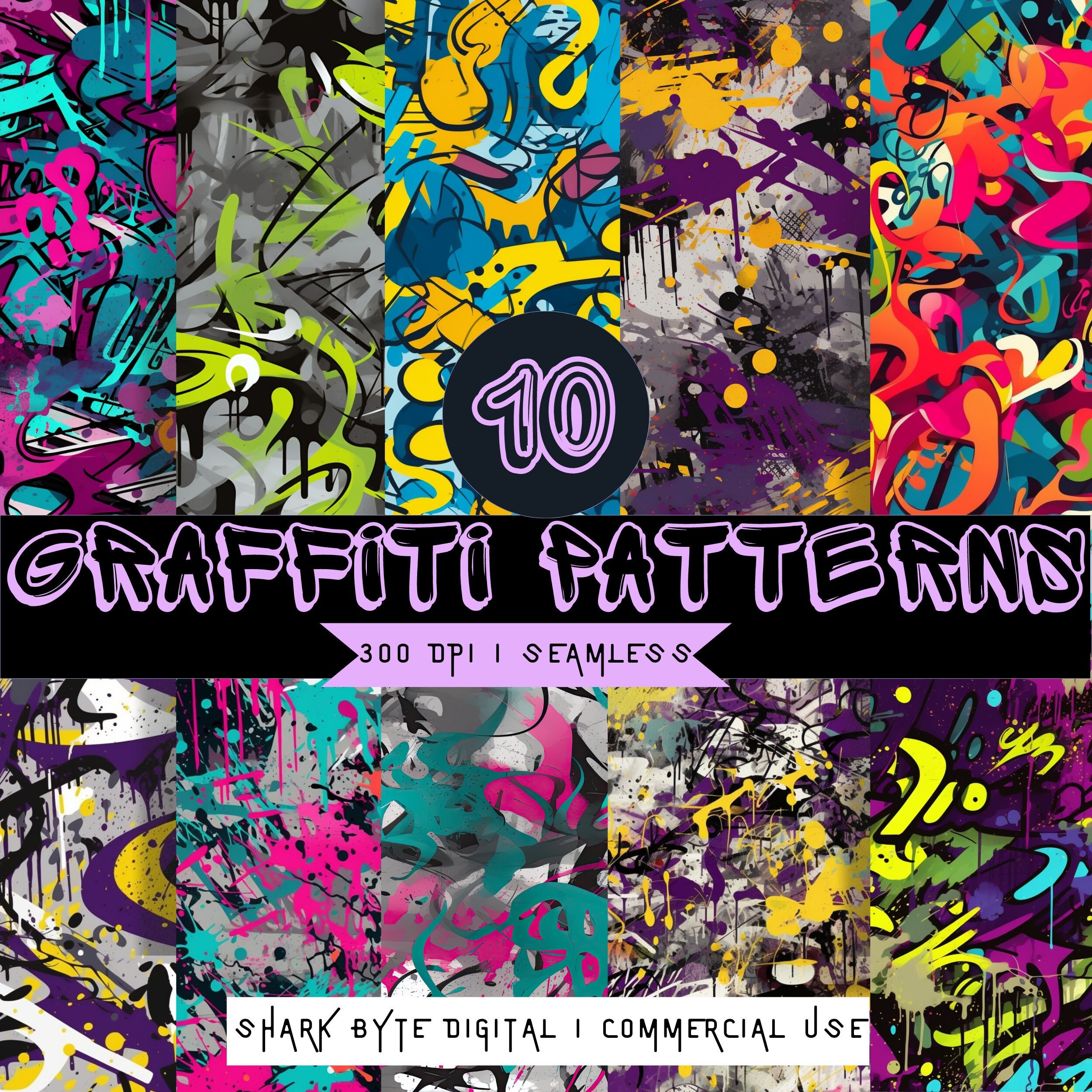 10 Graffiti Art Digital Paper Bundle High-resolution Seamless - Etsy