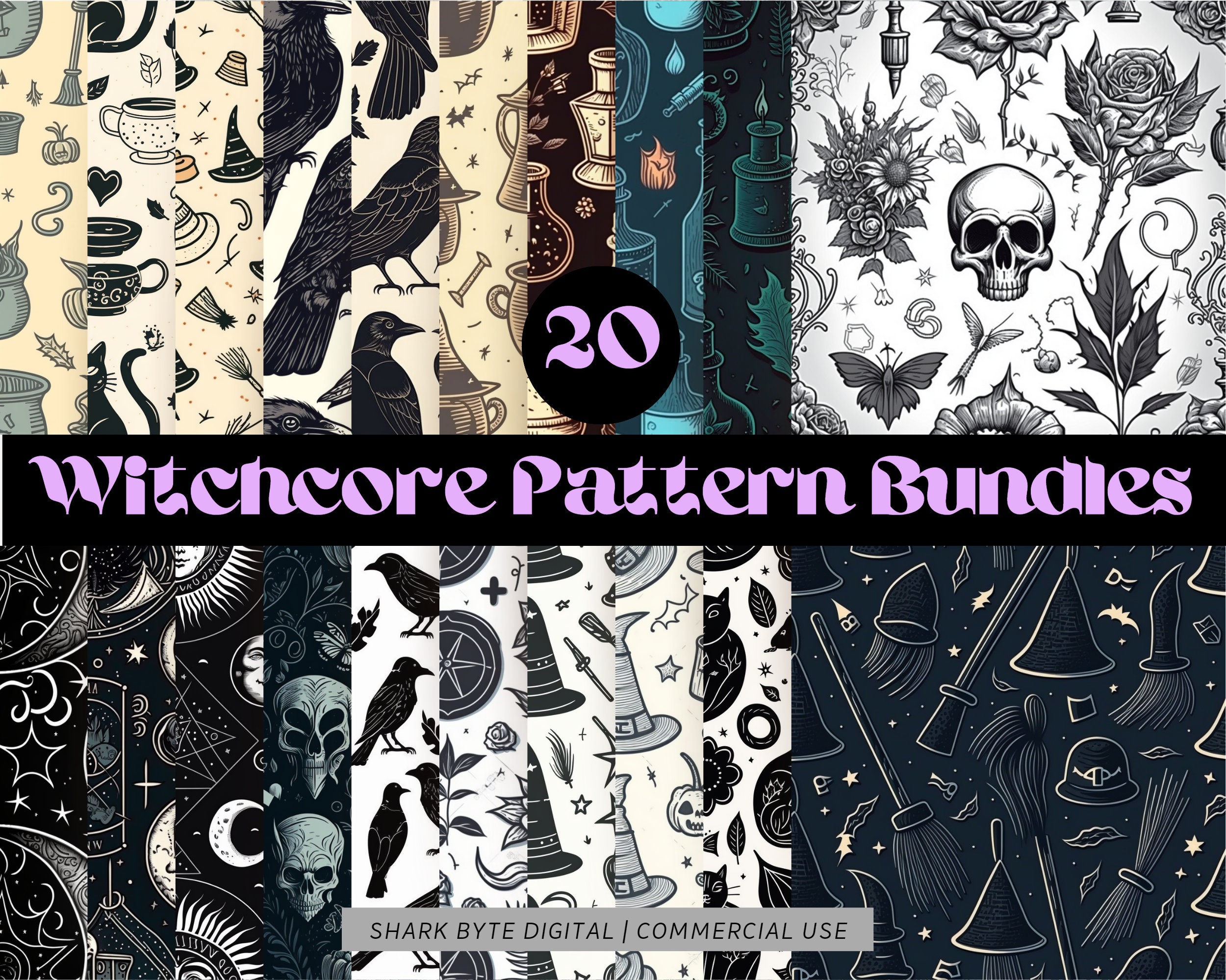 20 Cute Hand Drawn Witch Themed Pattern Digital Paper Pack - Etsy