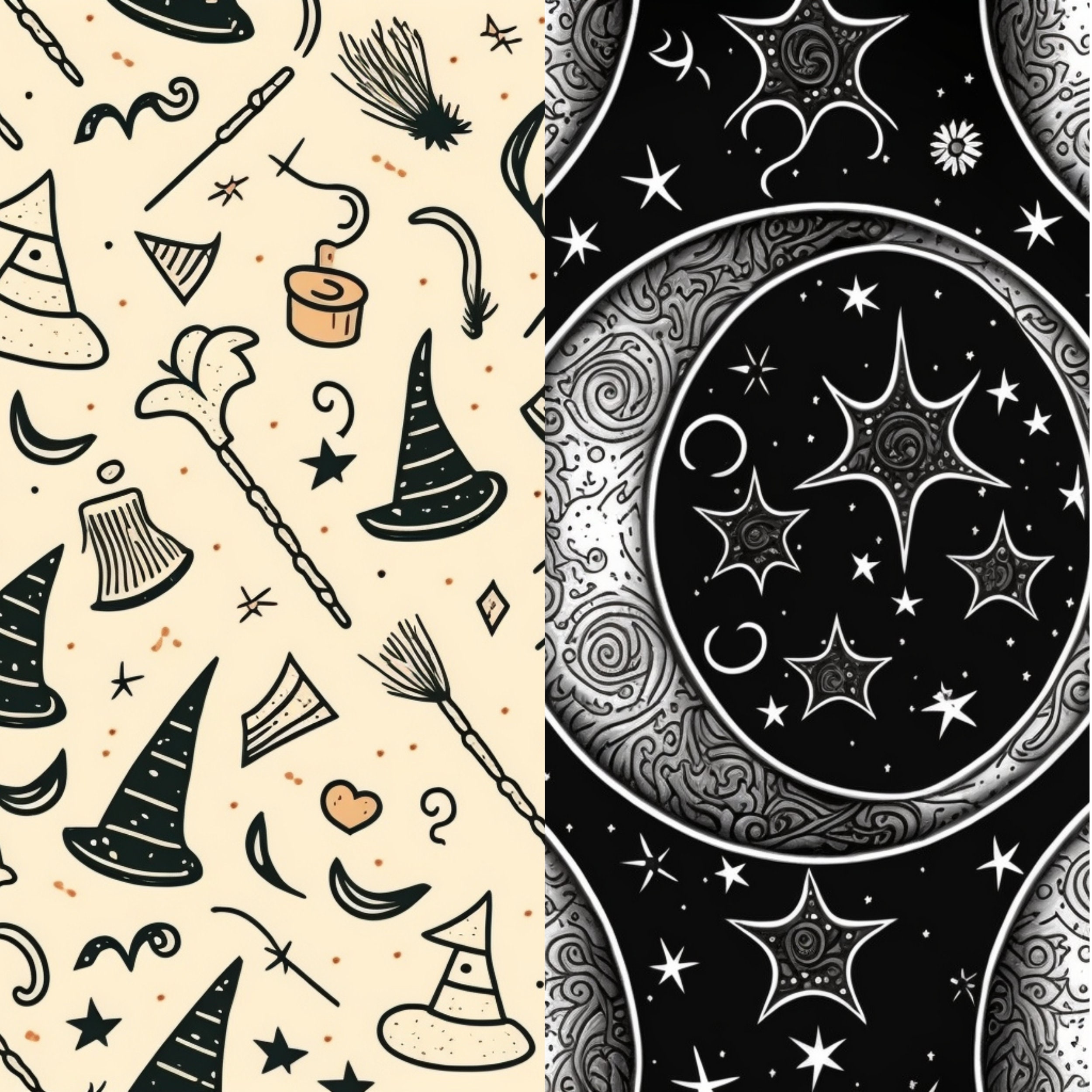 20 Cute Hand Drawn Witch Themed Pattern Digital Paper Pack | Instant ...
