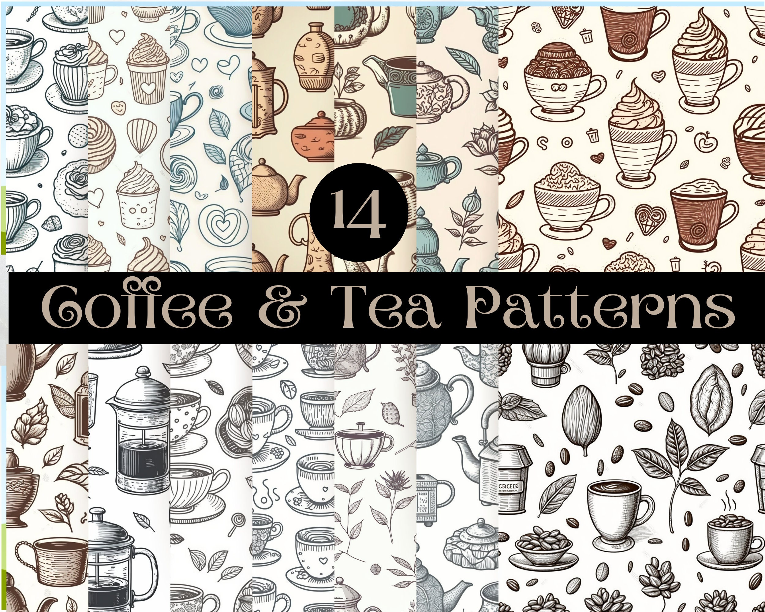 14 Vintage Coffee and Tea Digital Paper Pack Printable Instant Download ...
