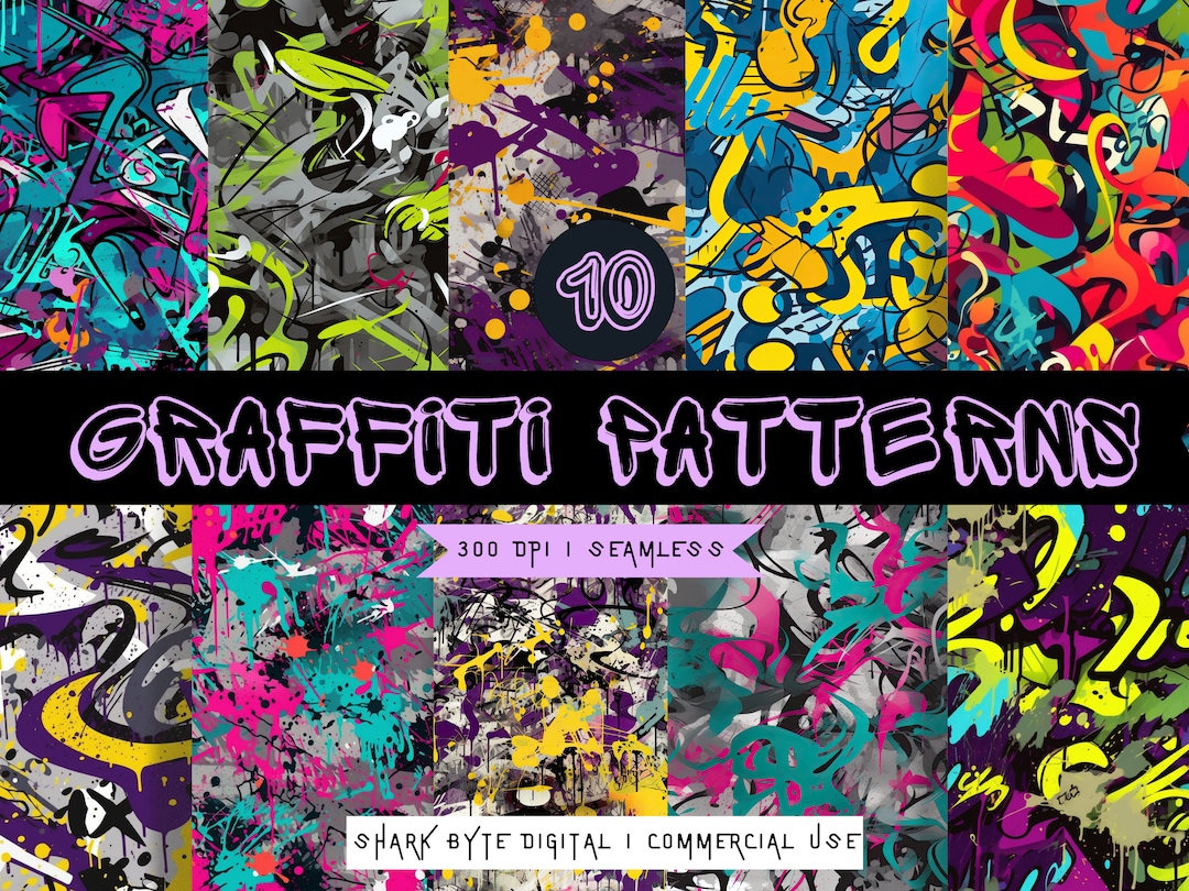 10 Graffiti Art Digital Paper Bundle High-resolution Seamless Pattern ...