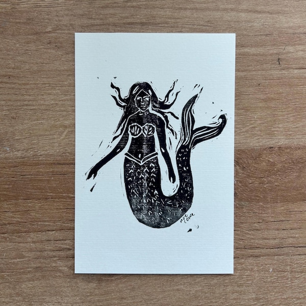 Mermaid Linocut - Etsy