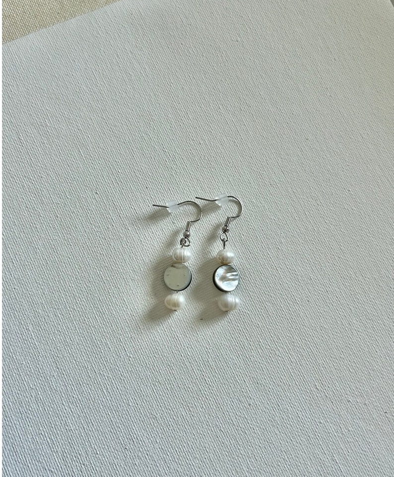 Abalone Shell, Freshwater Pearl, Natural Shell, Dangle Earrings ...