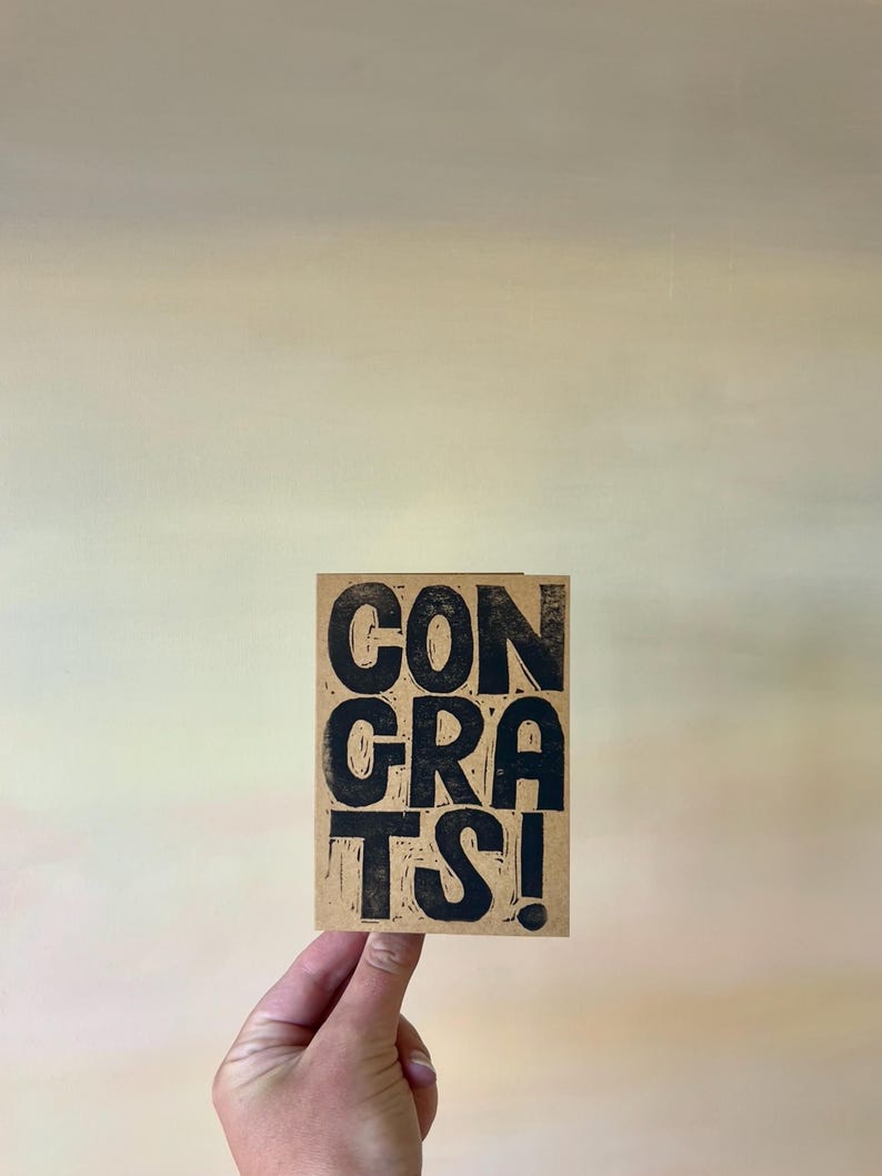 Hand Block Print Congrats Card: Handmade Linocut Greeting Card - Etsy